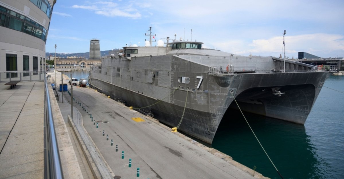US Navys Carson City docked at port of Barcelona, Spain